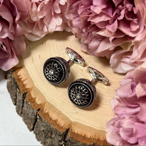 Accessories | Elegant Round Gunmetal And Silver Cufflinks Studs Tuxedo ...